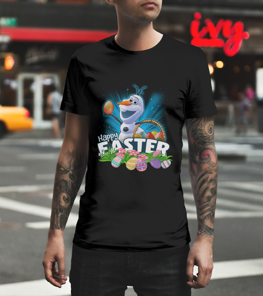 Happy Easter Snowman Eggs Basket And Flowers T-Shirt