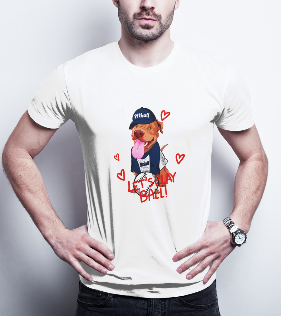 Pitbull Let's Play Ball Dog With Hearts T-Shirt