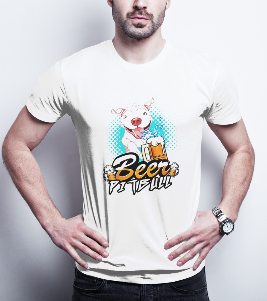 Beer Pitbull Happy Dog With Beer Mugs T-Shirt