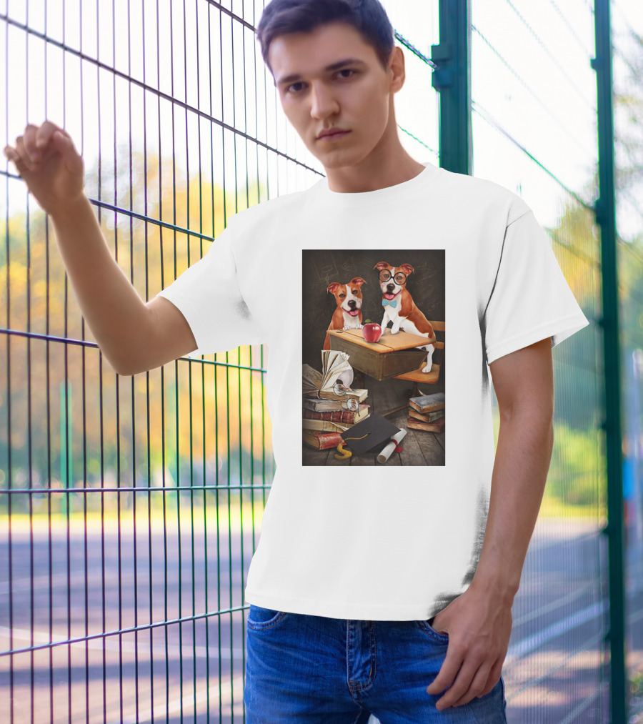 Pitbull Teacher Dogs With Books And Graduation Cap T-Shirt