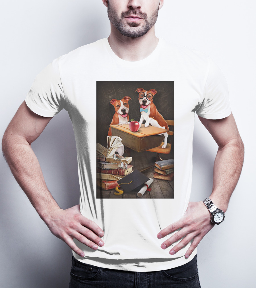 Pitbull Teacher Dogs With Books And Graduation Cap T-Shirt
