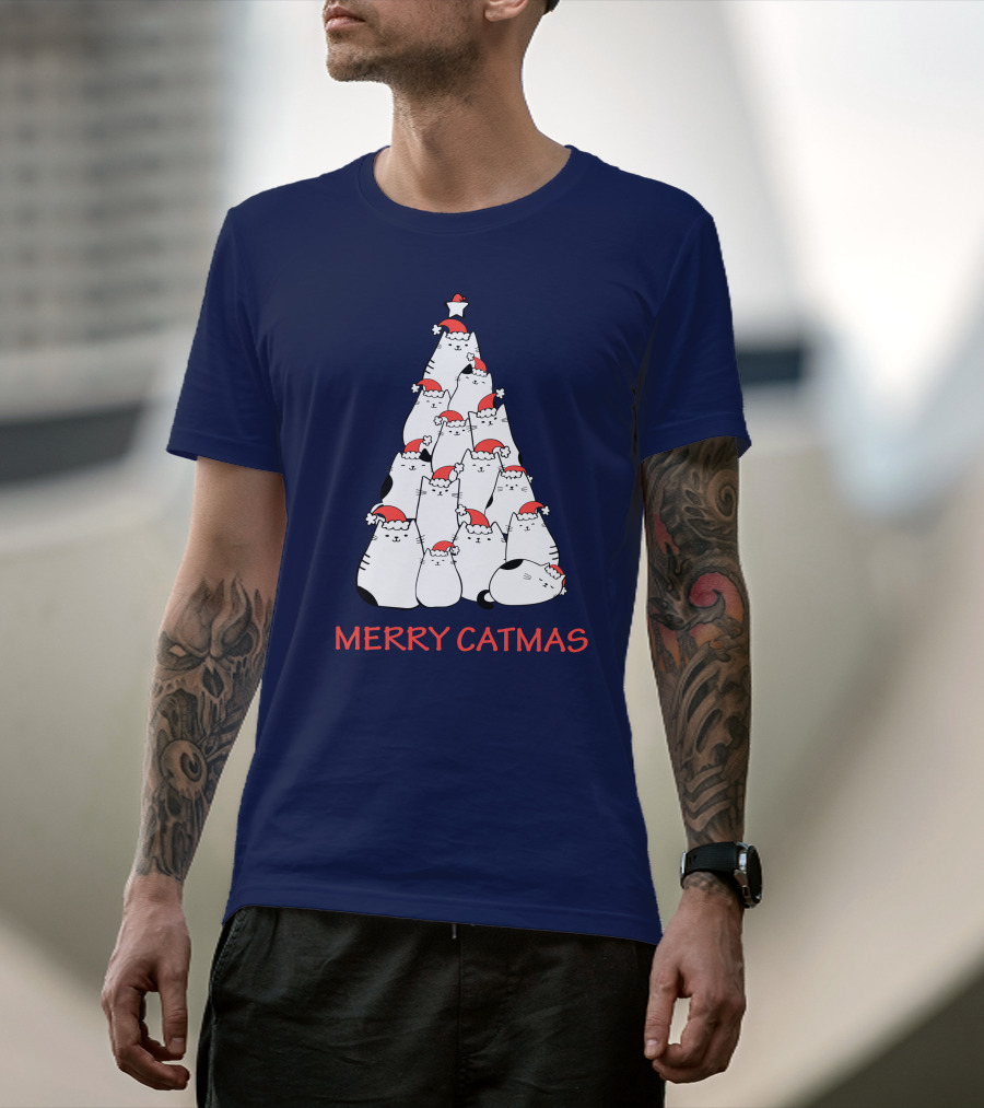Merry Catmas Funny Cat Love Christmas Tree Cats T-Shirt