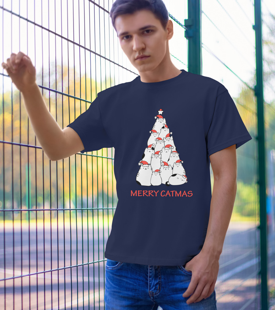 Merry Catmas Funny Cat Love Christmas Tree Cats T-Shirt