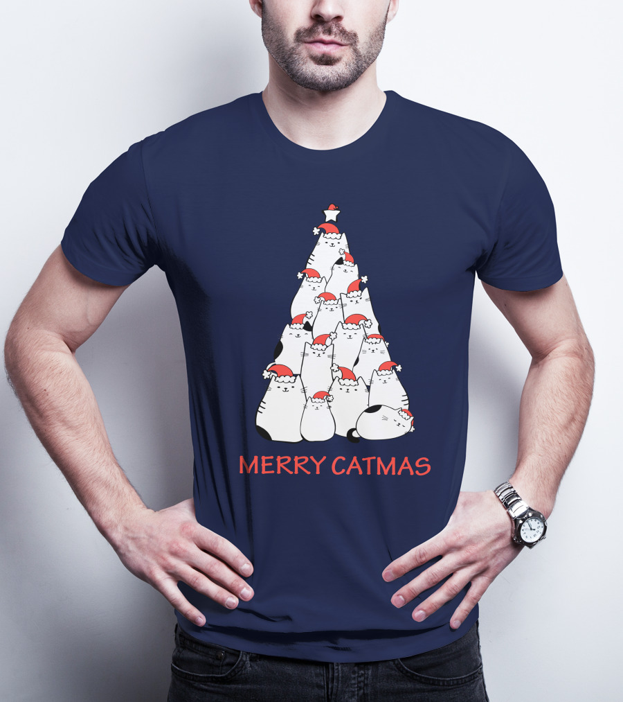 Merry Catmas Funny Cat Love Christmas Tree Cats T-Shirt