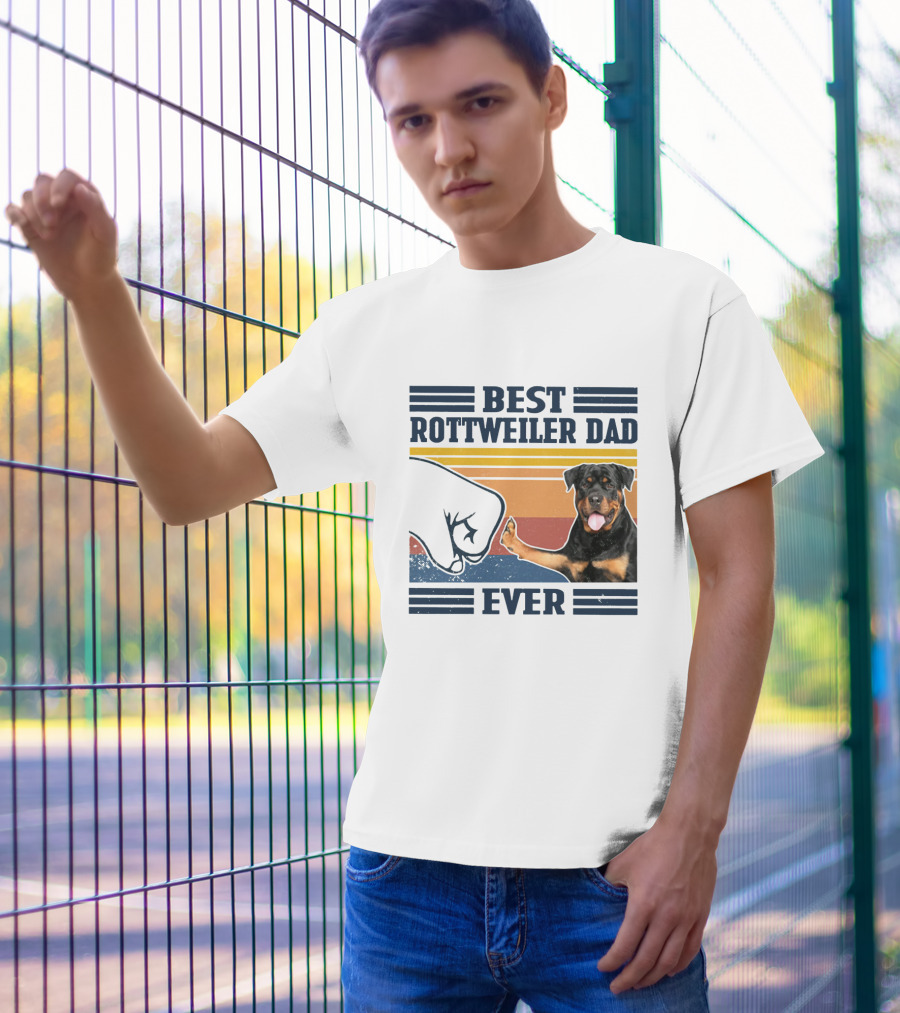 Best Rottweiler Dad Ever Vintage Fist Bump Stripes T-Shirt