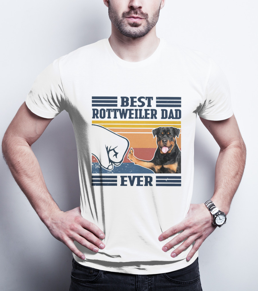 Best Rottweiler Dad Ever Vintage Fist Bump Stripes T-Shirt