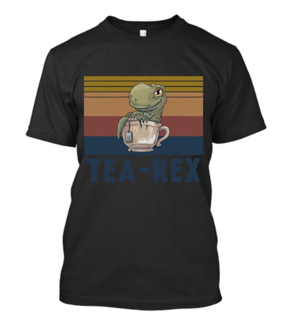 Tea Rex Dinosaur With Retro Sunset Cup T-Shirt