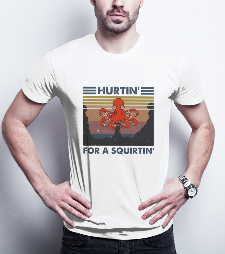 Hurtin' For A Squirtin' Octopus Retro Sunset Ocean Scene T-Shirt