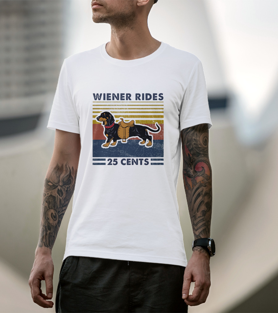 Wiener Rides Dachshund 25 Cents Retro Stripes T-Shirt