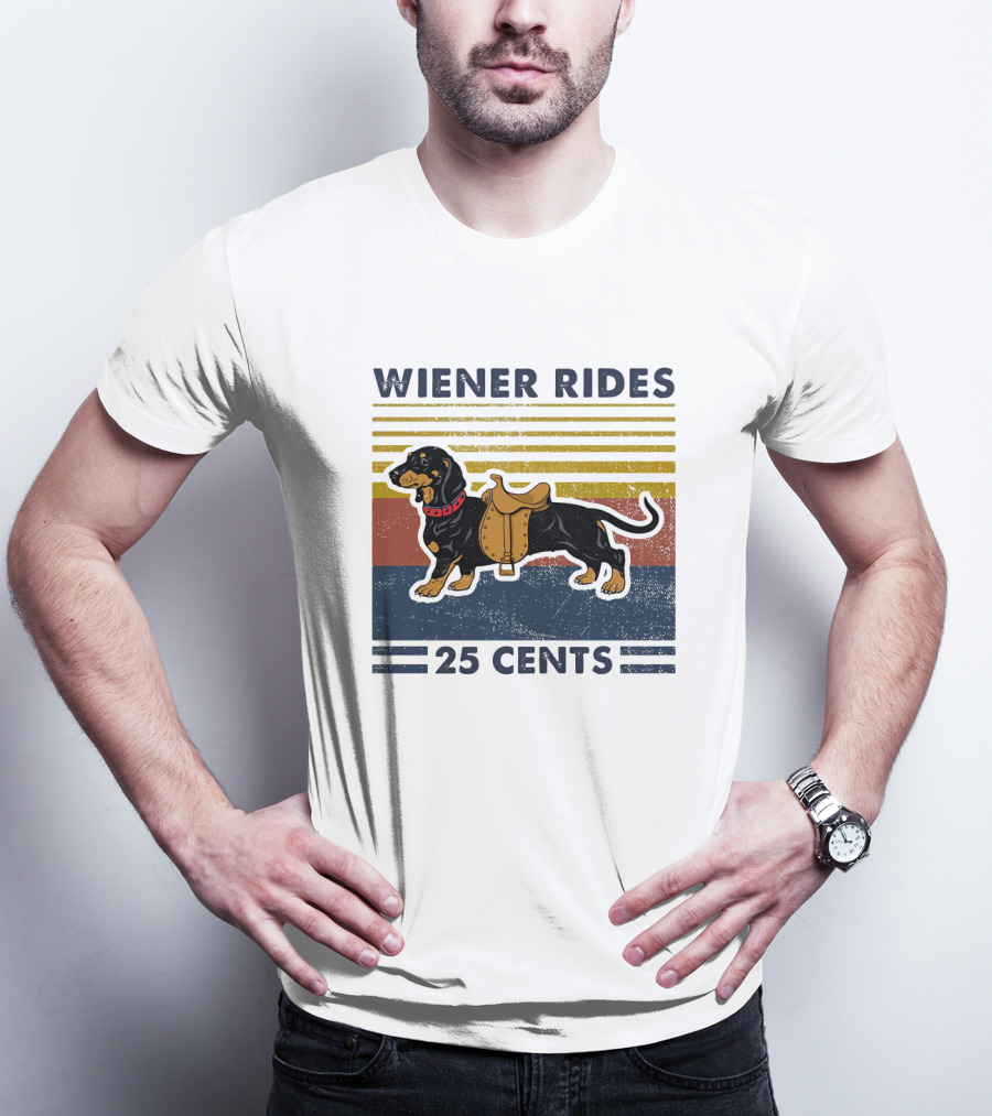 Wiener Rides Dachshund 25 Cents Retro Stripes T-Shirt