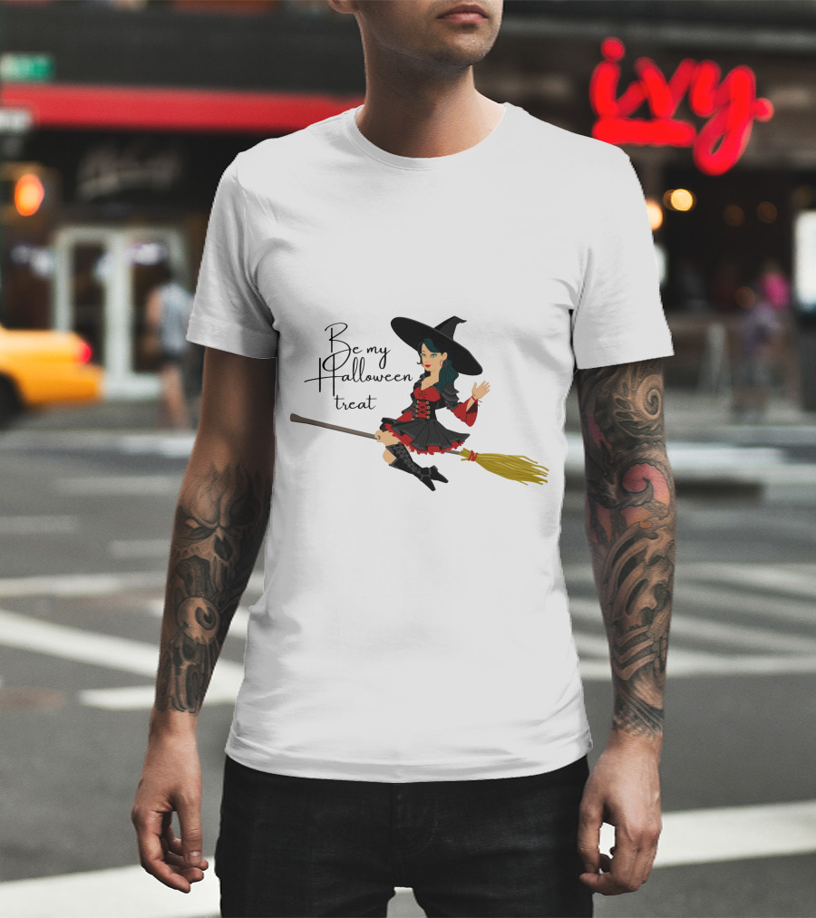 Be My Halloween Treat Witch On Broomstick T-Shirt