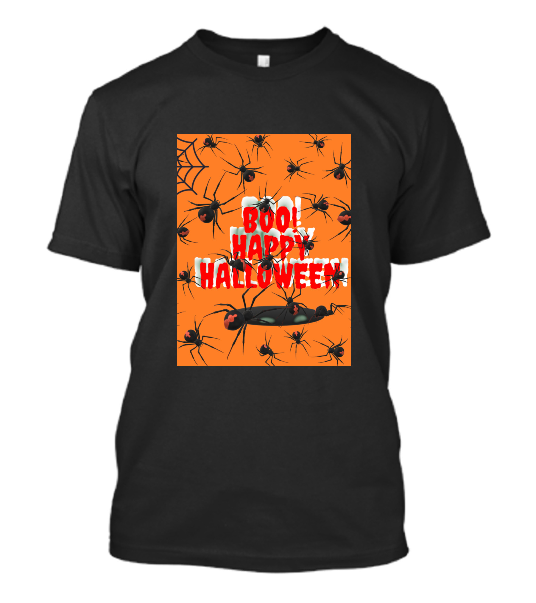 BOO Happy Halloween Spiders Orange Web T-Shirt