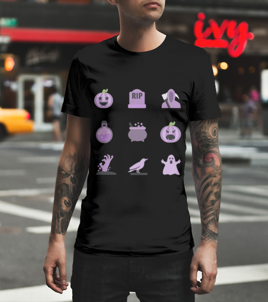 Pastel Purple Halloween Pack With Spooky Icons And Elements T-Shirt