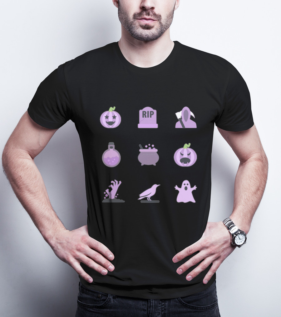 Pastel Purple Halloween Pack With Spooky Icons And Elements T-Shirt