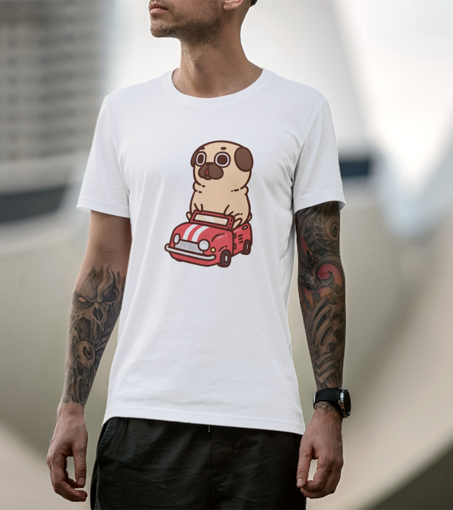 Cute Funny Puglie Beep Beep Driving A Car T-Shirt