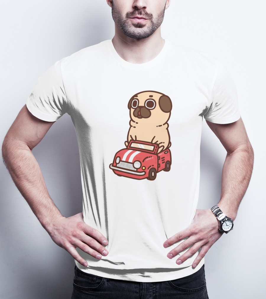 Cute Funny Puglie Beep Beep Driving A Car T-Shirt
