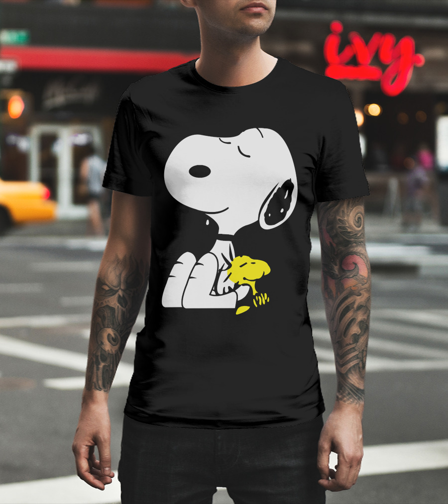 Snoopy Sleep In Peace With Woodstock Sleeping In Black And White Peanuts Comic T-Shirt