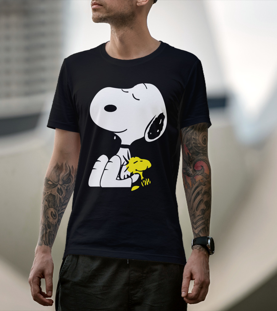 Snoopy Sleep In Peace With Woodstock Sleeping In Black And White Peanuts Comic T-Shirt