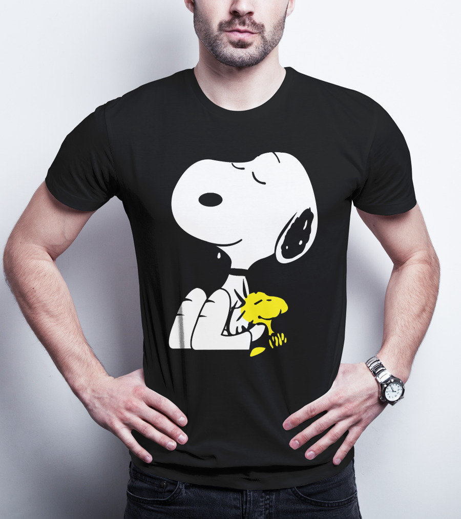 Snoopy Sleep In Peace With Woodstock Sleeping In Black And White Peanuts Comic T-Shirt