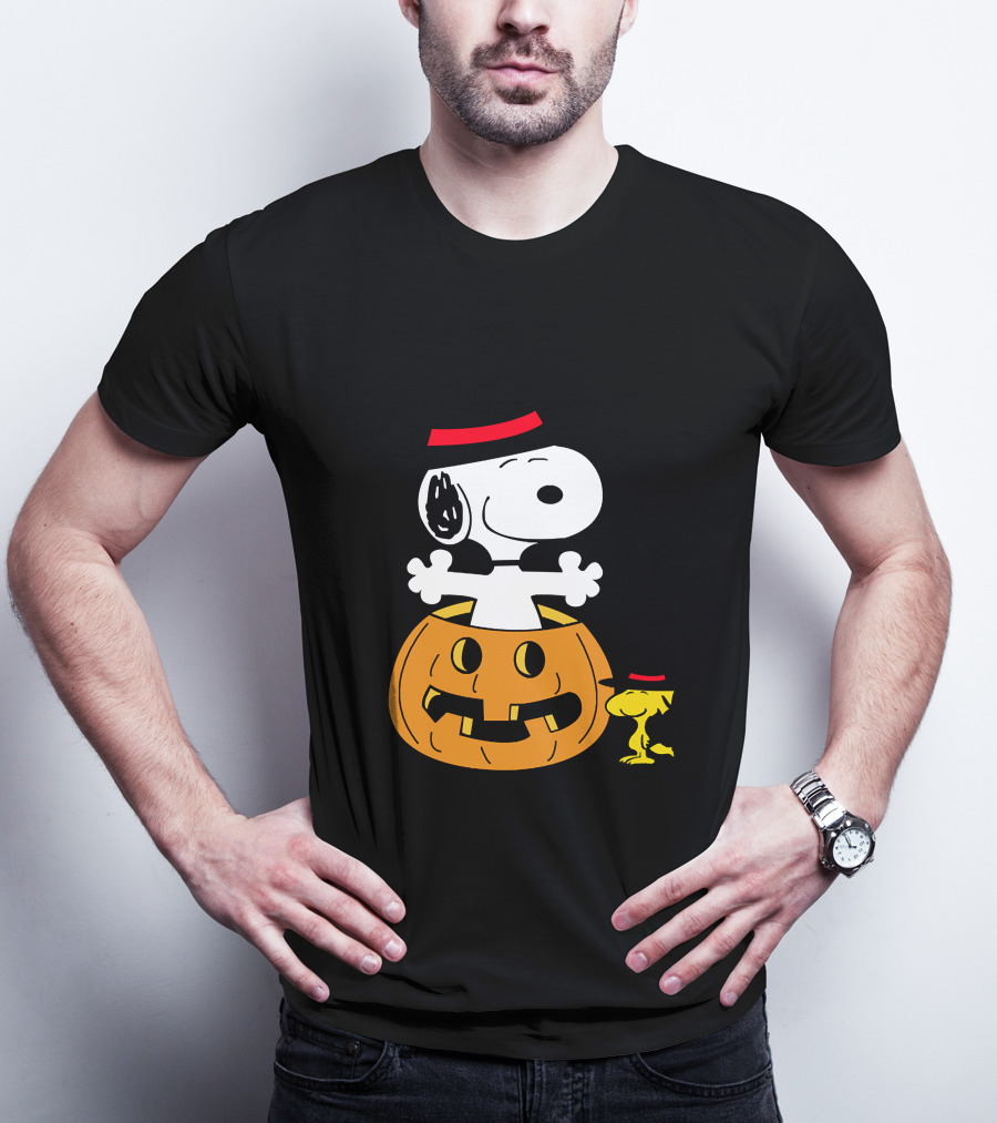Snoopy Woodstock Halloween Pumpkin Witch Hat T-Shirt