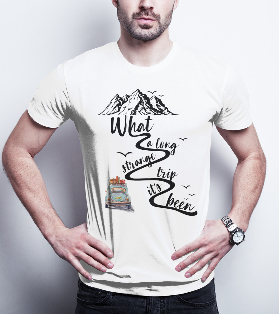 What A Long Strange Trip It's Been Grateful Dead Fans Vintage Car And Mountain Adventure T-Shirt