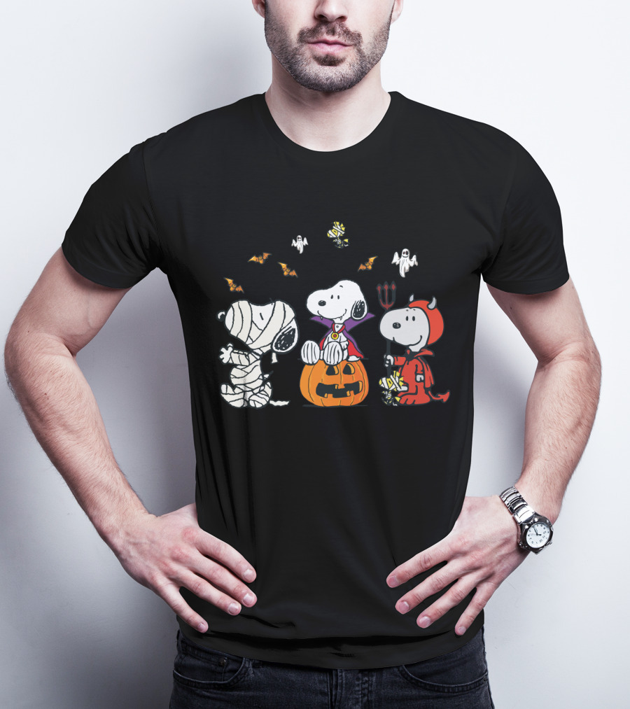 Snoopy Halloween Mummy Vampire Devil Woodstock Peanuts Characters T-Shirt