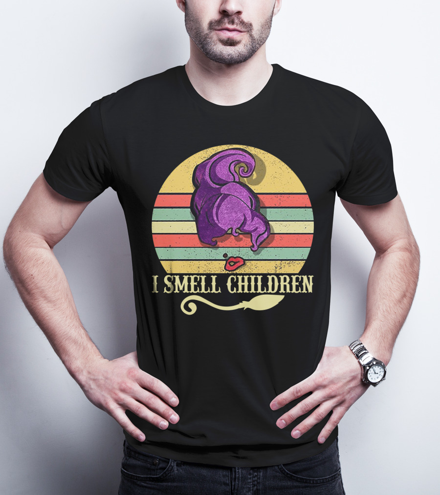 I Smell Children Vintage Sunset Mary Sanderson Hocus Pocus Witch Hat Retro Stripes T-Shirt