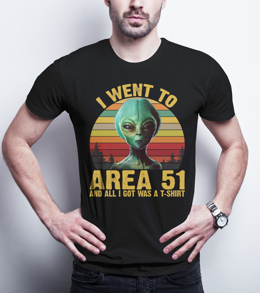 I Went To Area 51 And All I Got Was A T-Shirt With Funny Alien Retro Sunset T-Shirt