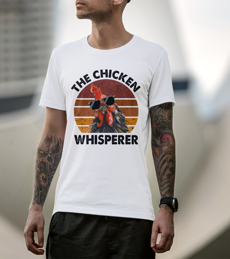 The Chicken Whisperer Retro Sunglasses Vintage Sunset Chicken T-Shirt