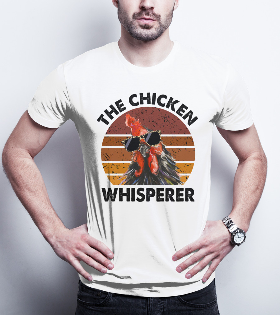 The Chicken Whisperer Retro Sunglasses Vintage Sunset Chicken T-Shirt