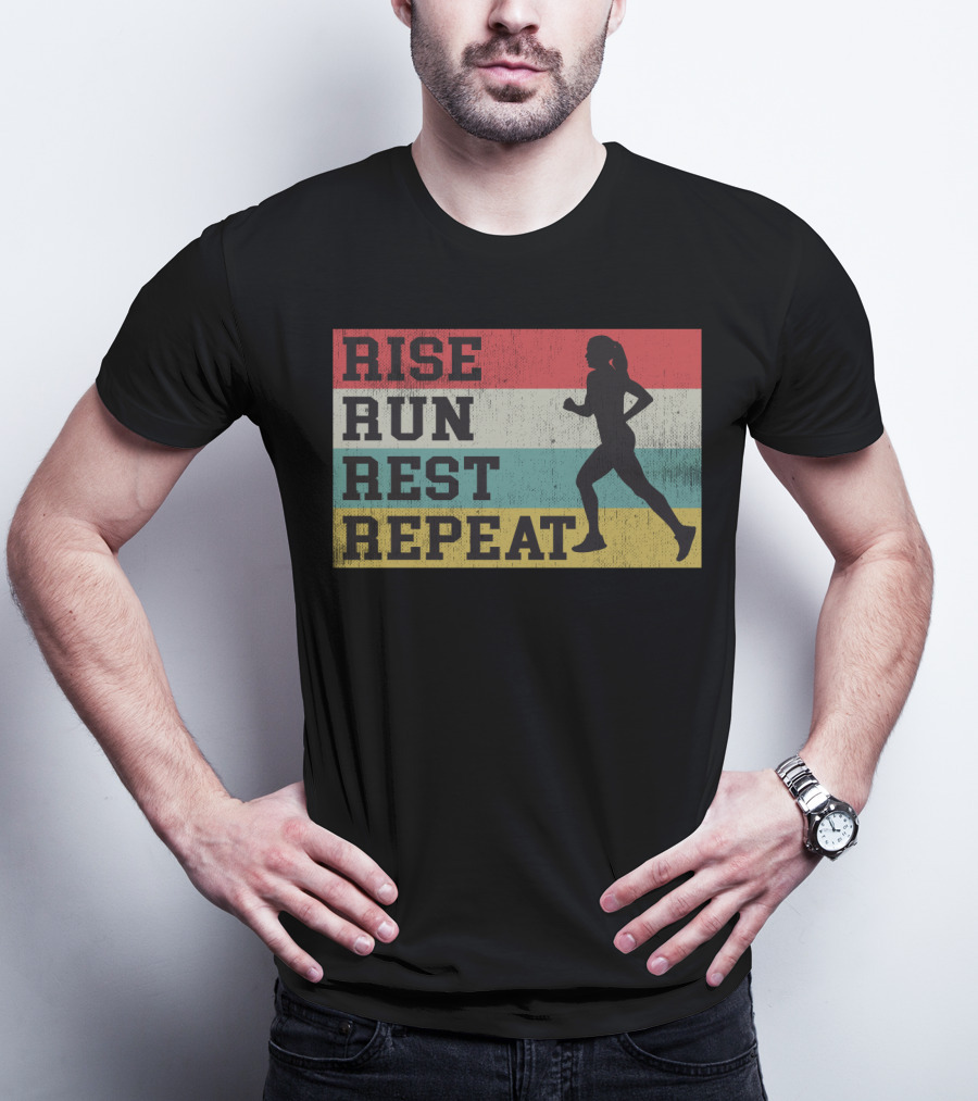 Rise Run Rest Repeat Funny Vintage Running Silhouette Girls T-Shirt