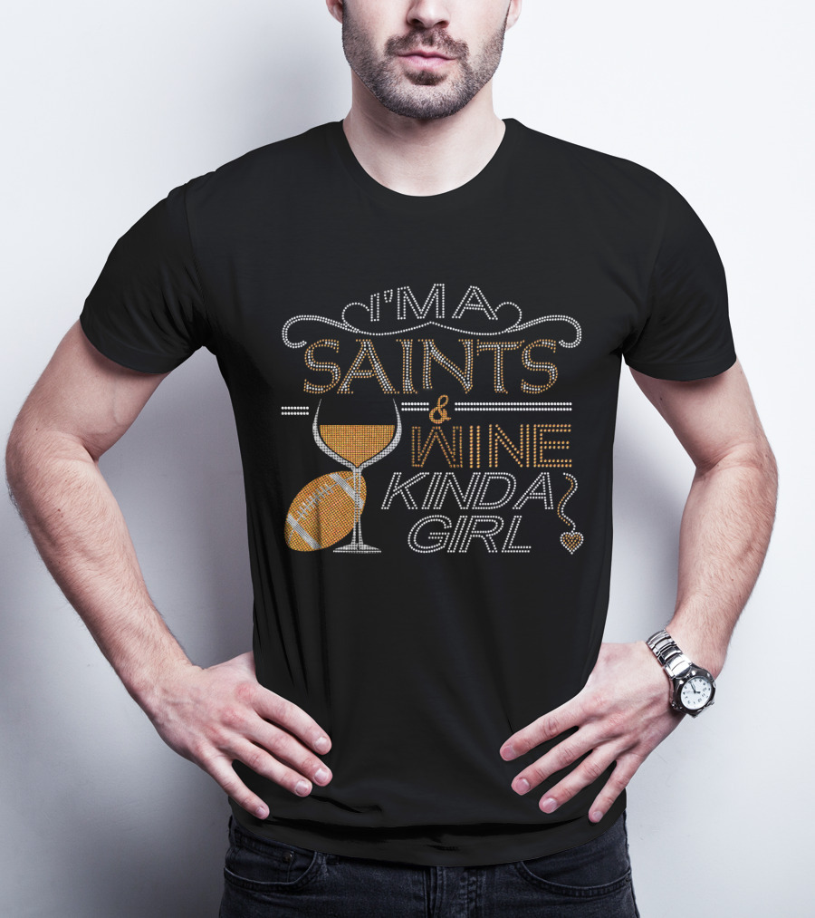 I'm A Saints And Wine Kinda Girl Crystal Embellished Rhinestone Sparkle T-Shirt