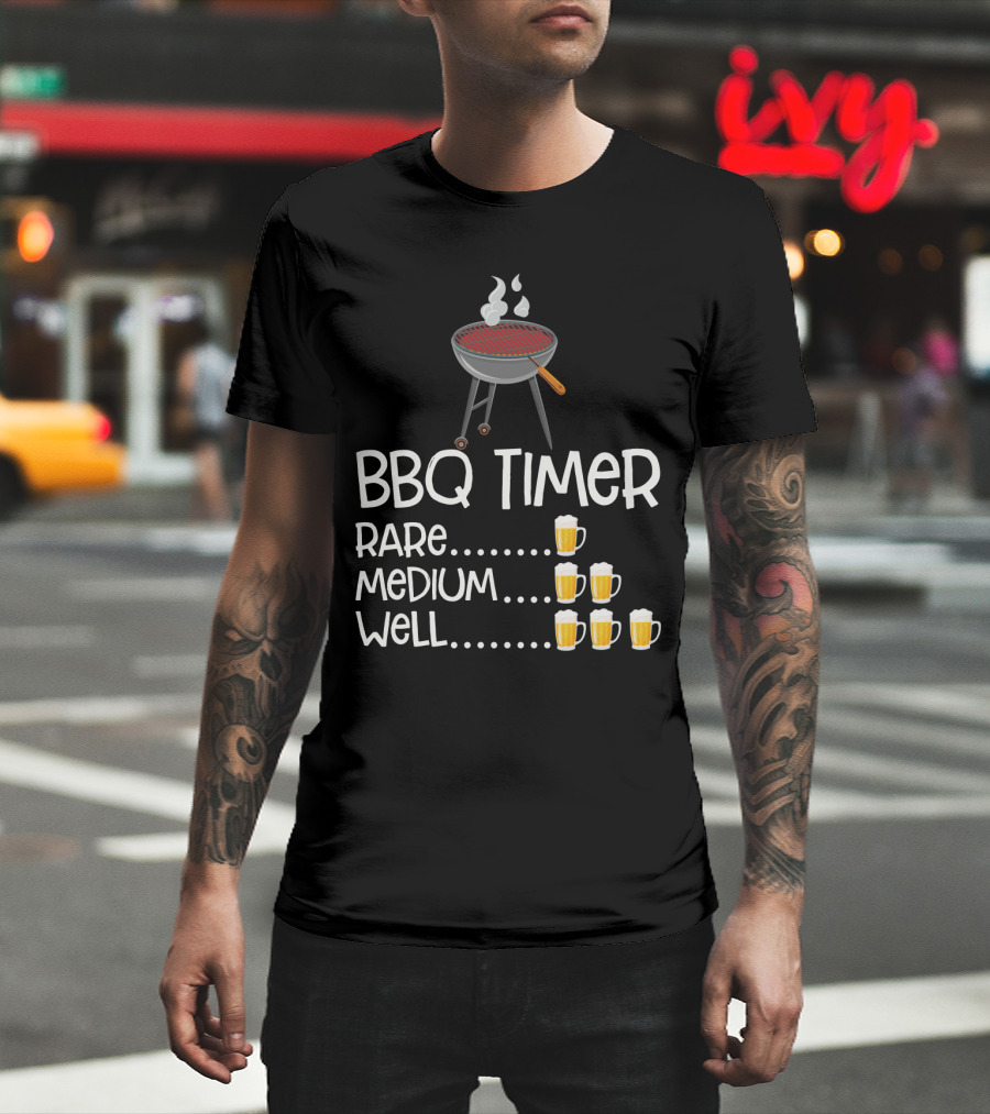 BBQ Timer Rare Medium Well Beer Mug Levels Grill T-Shirt