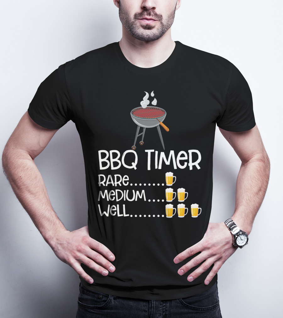 BBQ Timer Rare Medium Well Beer Mug Levels Grill T-Shirt