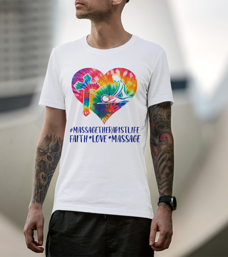 MassageTherapistLife Faith Love Massage Heart With Cross T-Shirt