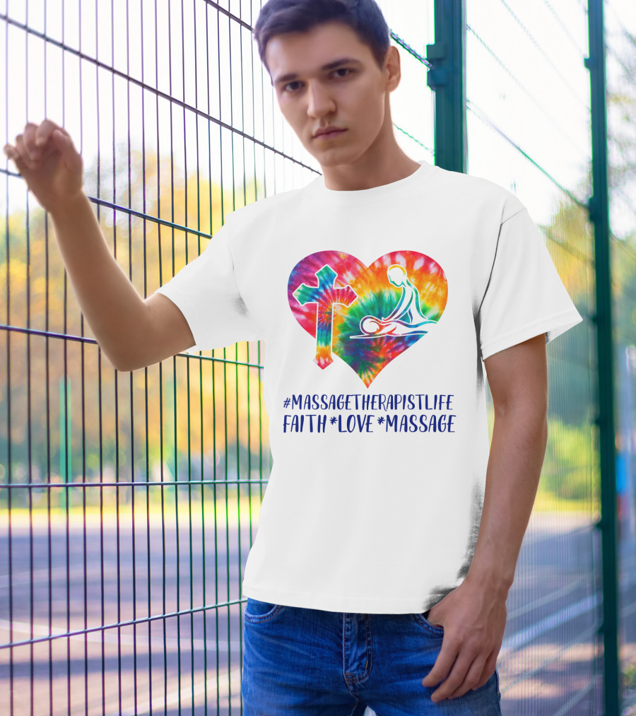 MassageTherapistLife Faith Love Massage Heart With Cross T-Shirt