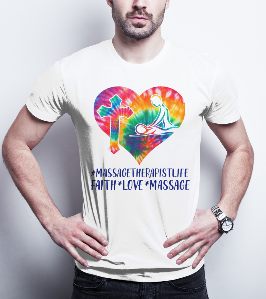 MassageTherapistLife Faith Love Massage Heart With Cross T-Shirt