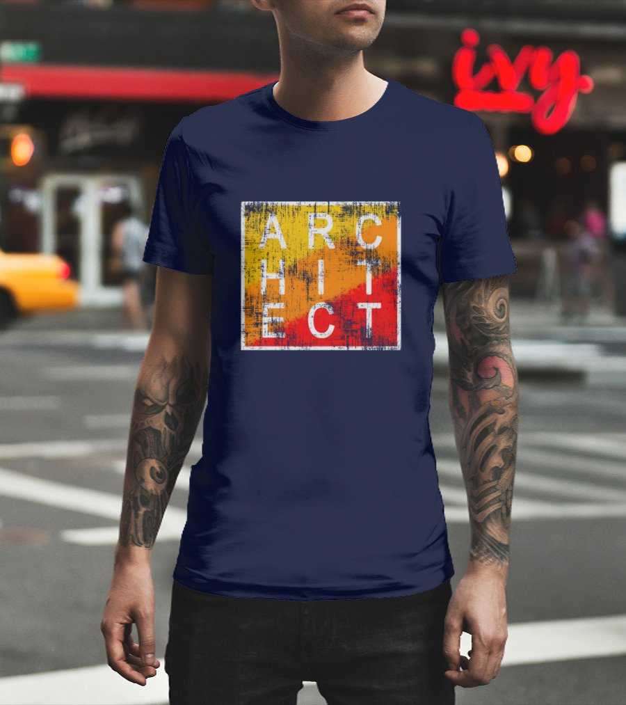 Architect Grunge Texture Yellow Orange Red Square T-Shirt