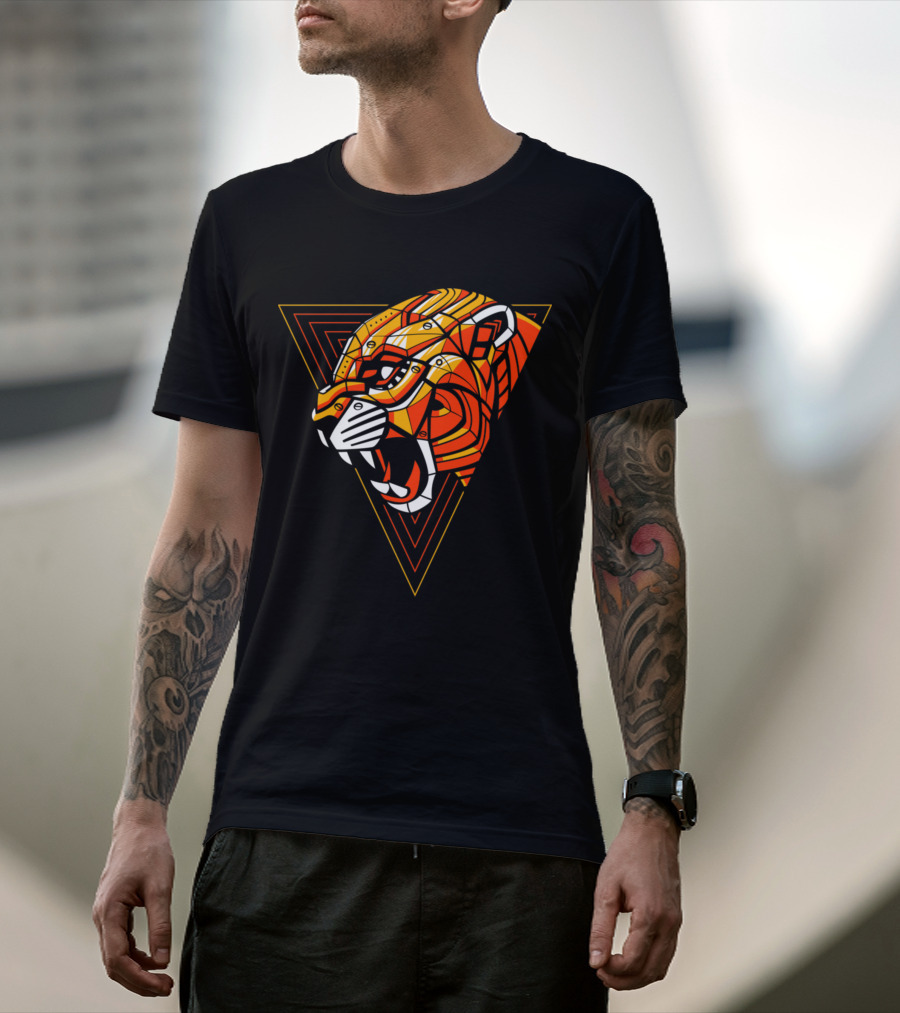 Leopard Punk Machine Geometric Triangle Roaring Face T-Shirt