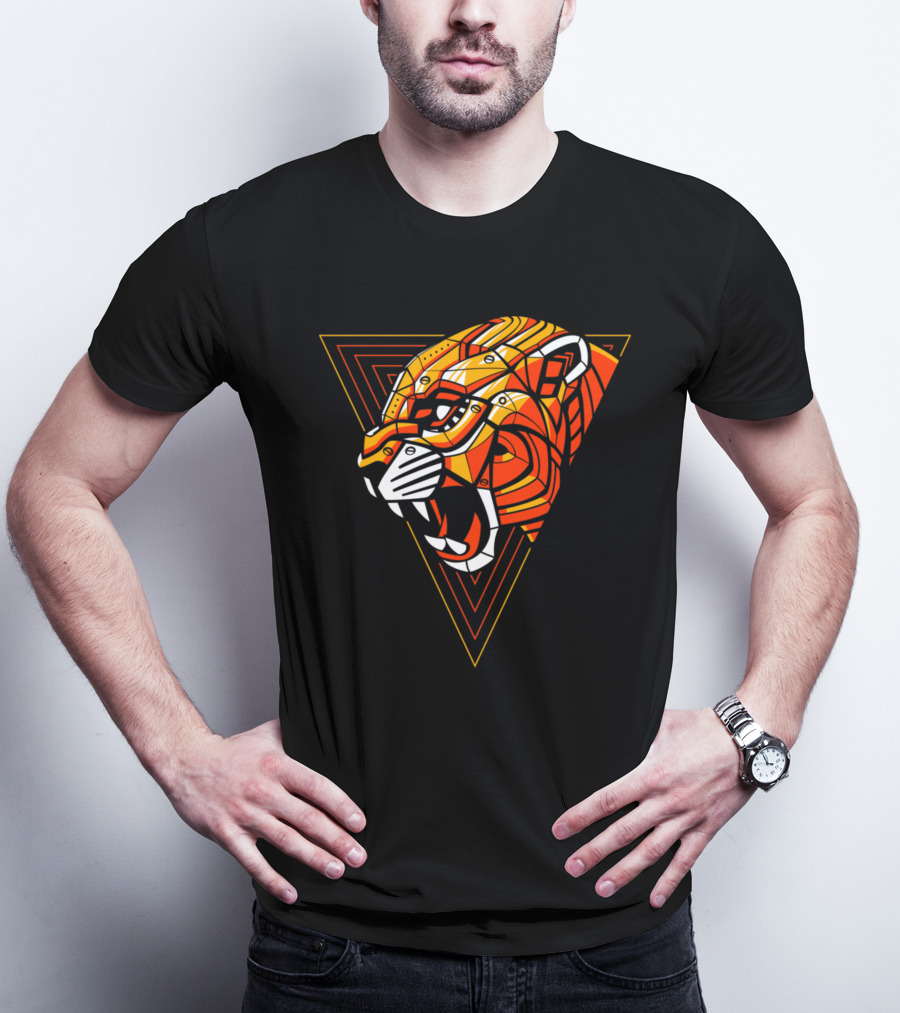 Leopard Punk Machine Geometric Triangle Roaring Face T-Shirt