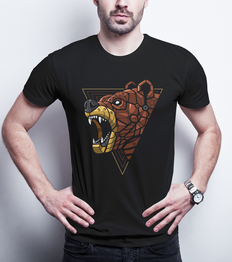 Cybernetic Geometric Roaring Bear Punk T-Shirt