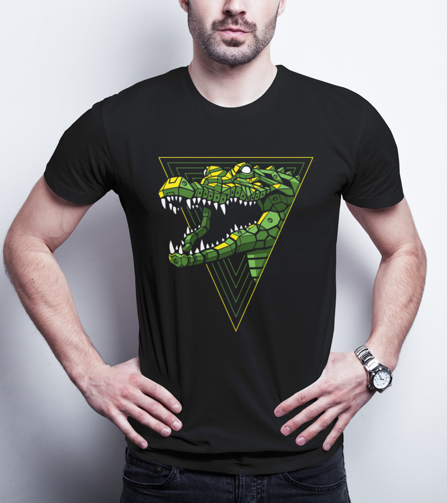 Cybernetic Reptile In Geometric Triangle T-Shirt