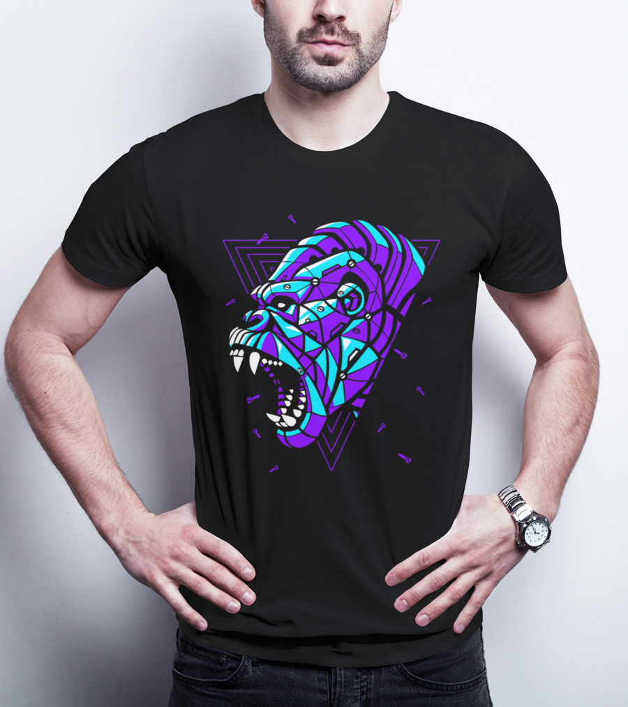Cyber Punk Gorilla Geometric Triangles T-Shirt