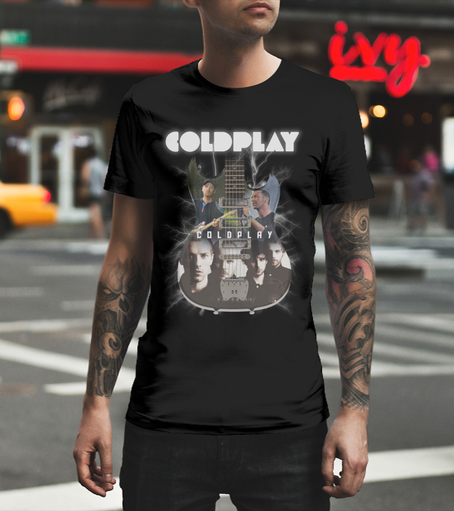 COLDPLAY Electric Guitar Lightning Portraits T-Shirt