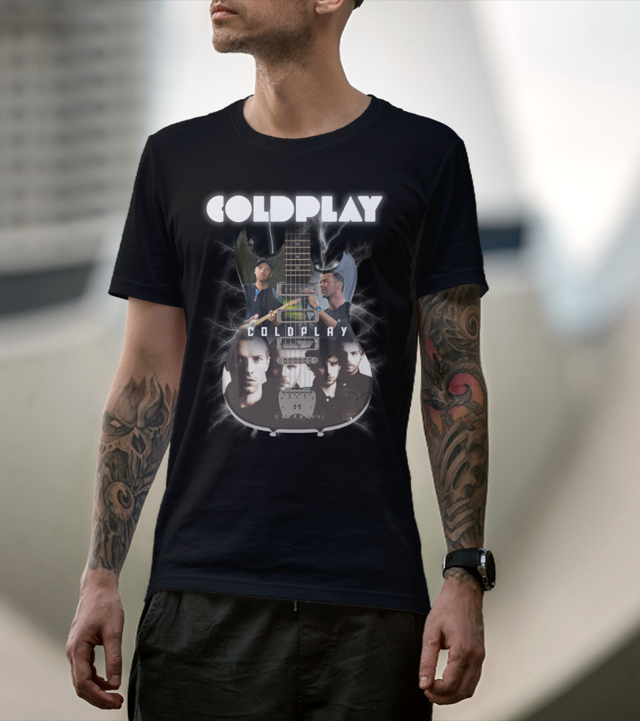 COLDPLAY Electric Guitar Lightning Portraits T-Shirt