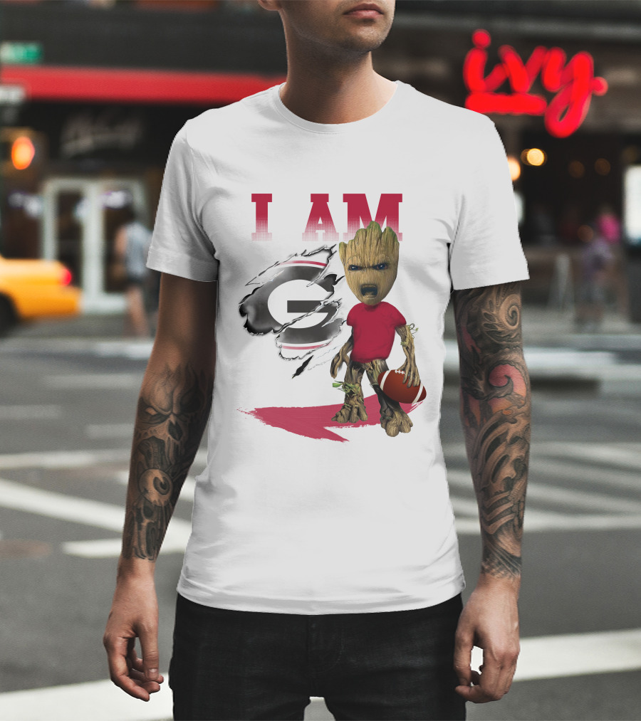 I AM Georgia Bulldogs Groot Holding Football T-Shirt