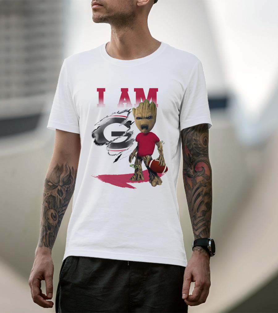 I AM Georgia Bulldogs Groot Holding Football T-Shirt