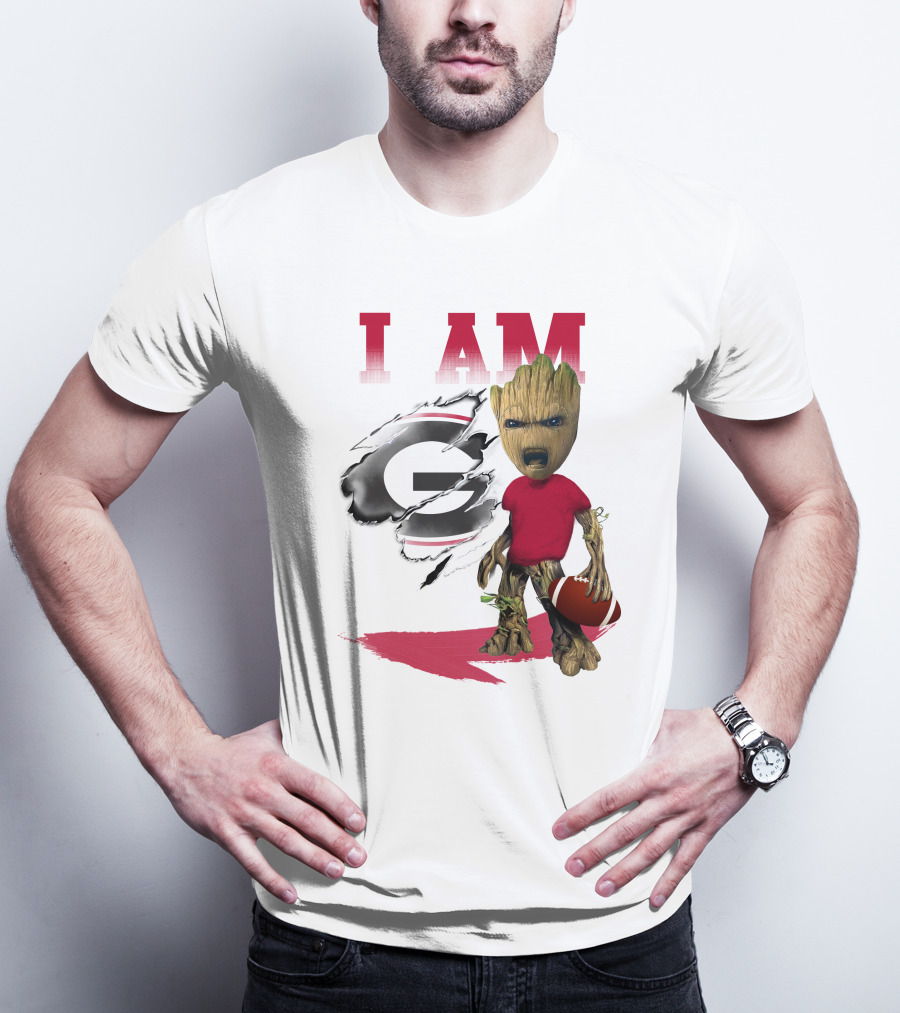 I AM Georgia Bulldogs Groot Holding Football T-Shirt