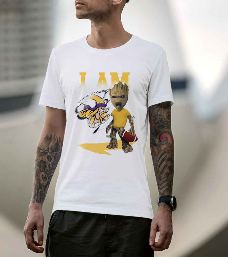 I AM Minnesota Vikings Baby Groot Football T-Shirt