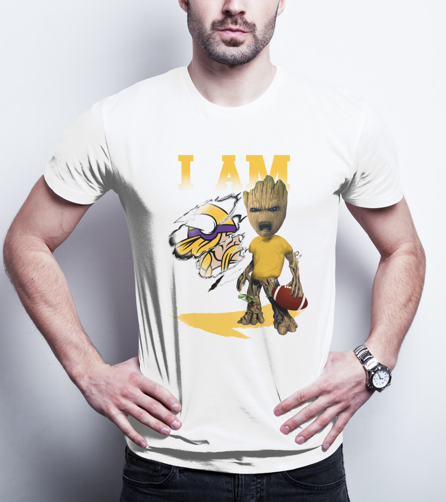 I AM Minnesota Vikings Baby Groot Football T-Shirt